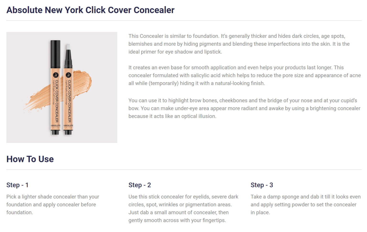 Absolute New York Click Cover Concealer- Light Yellow Undertone 3ml ...