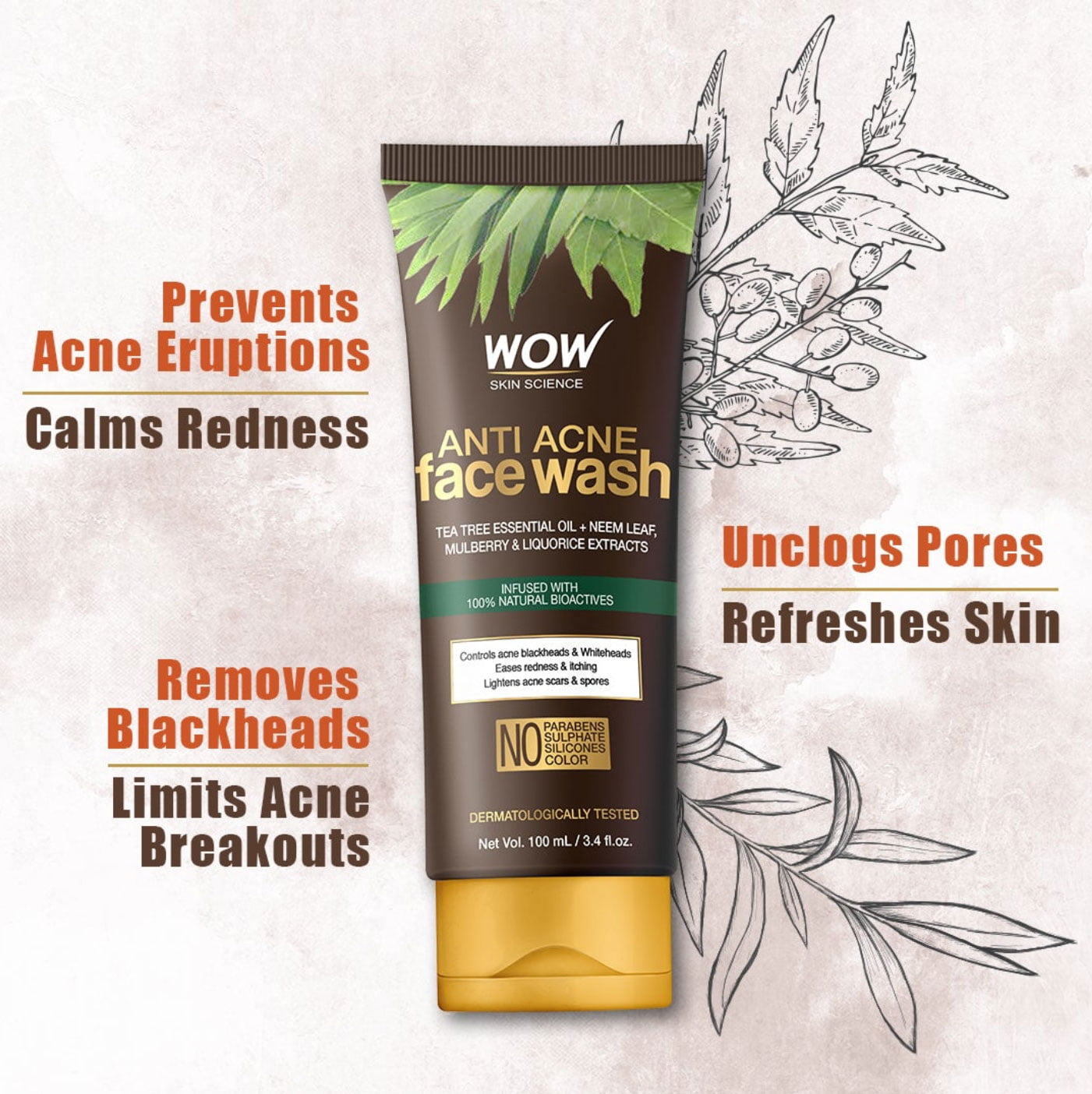 Wow Anti-Acne Face Wash - 100ml - SKINCARE SHOP