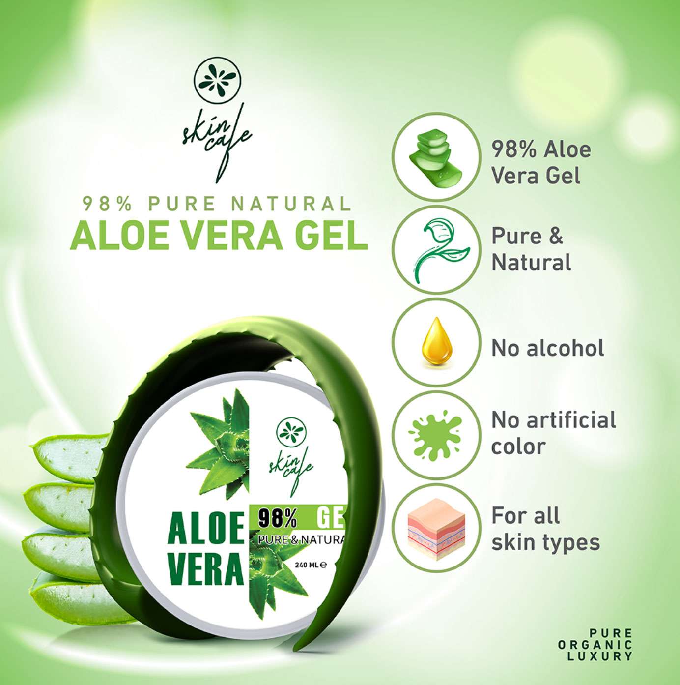 Skin Cafe Pure & Natural Aloe Vera gel 98% (240ml) - SKINCARE SHOP