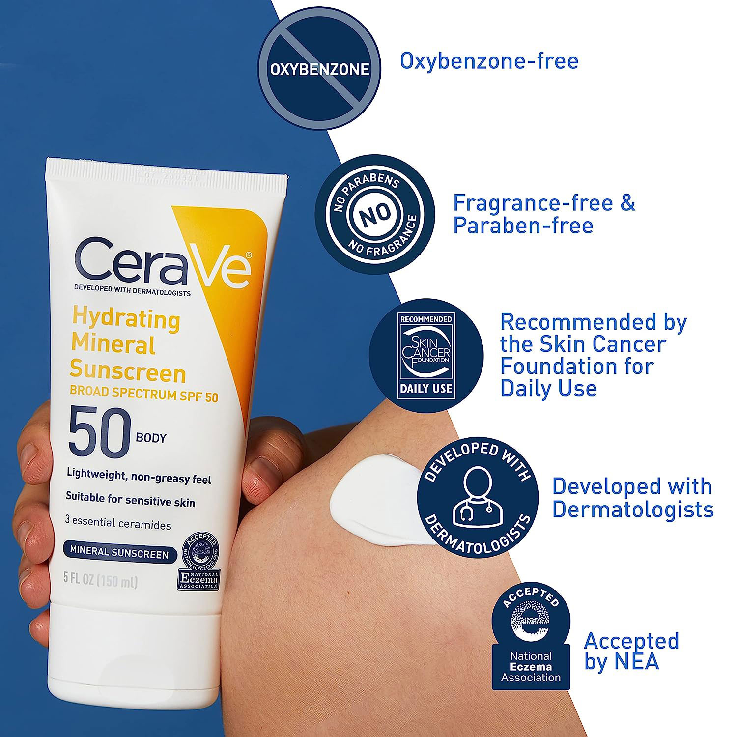CeraVe Hydrating Mineral Body Sunscreen Broad Spectrum SPF 50 (150ml ...