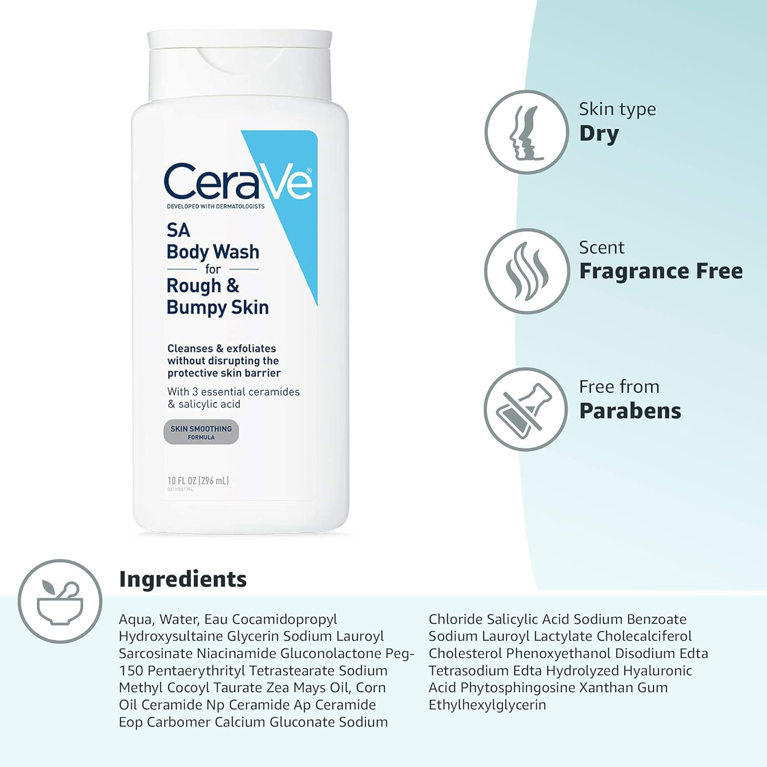 CeraVe SA Body Wash for Rough & Bumpy Skin - 296ml - SKINCARE SHOP