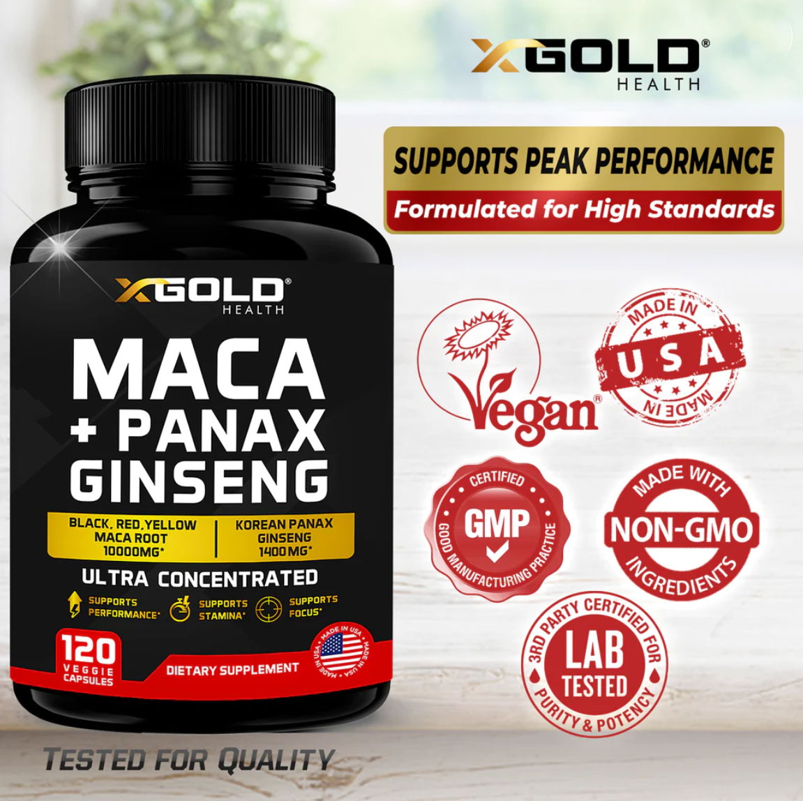 X Gold Health Maca+ Korean Panax Ginseng – 120 capsules (USA)