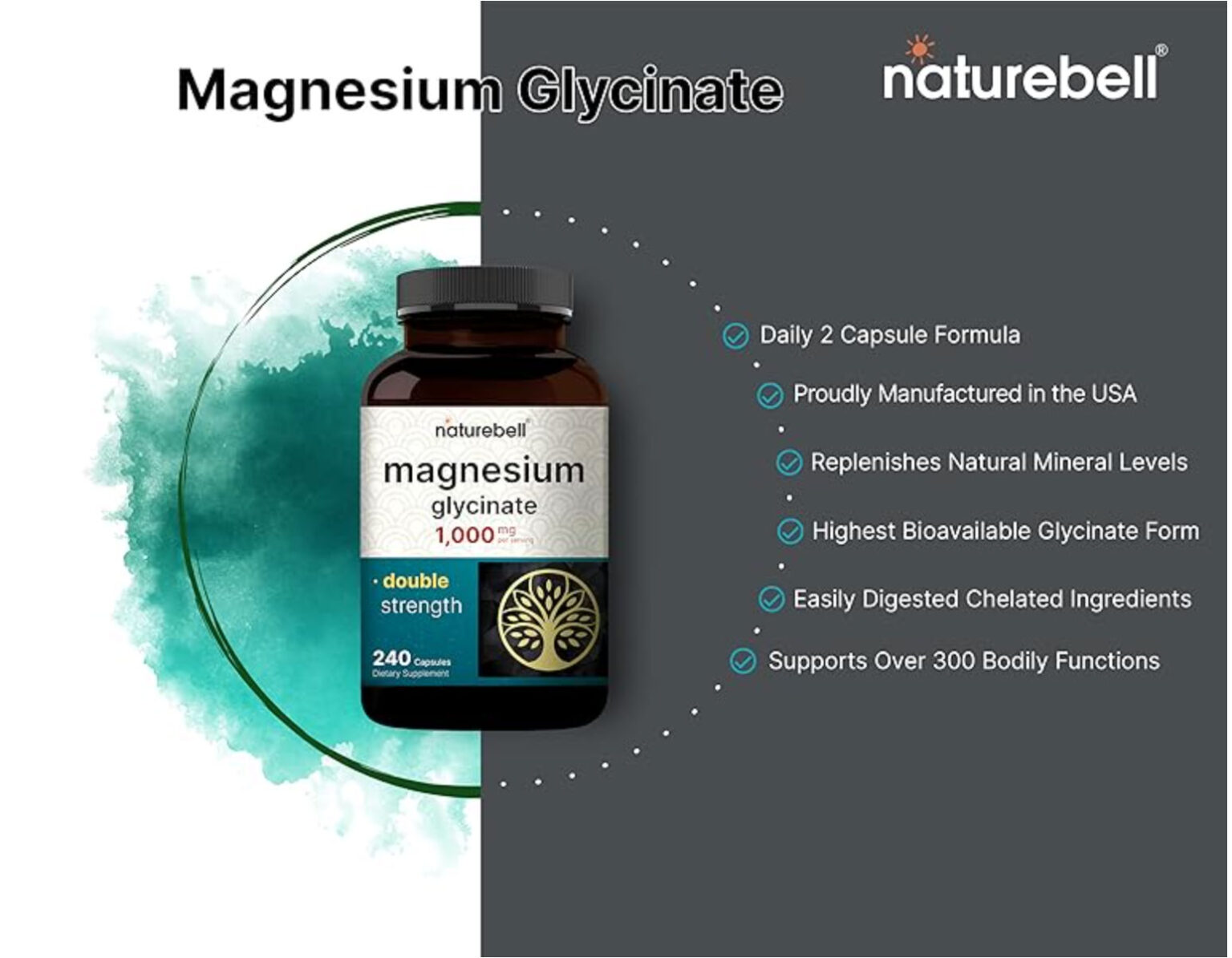 NatureBell Magnesium Glycinate Capsules 1000mg – 240 Capsules ...