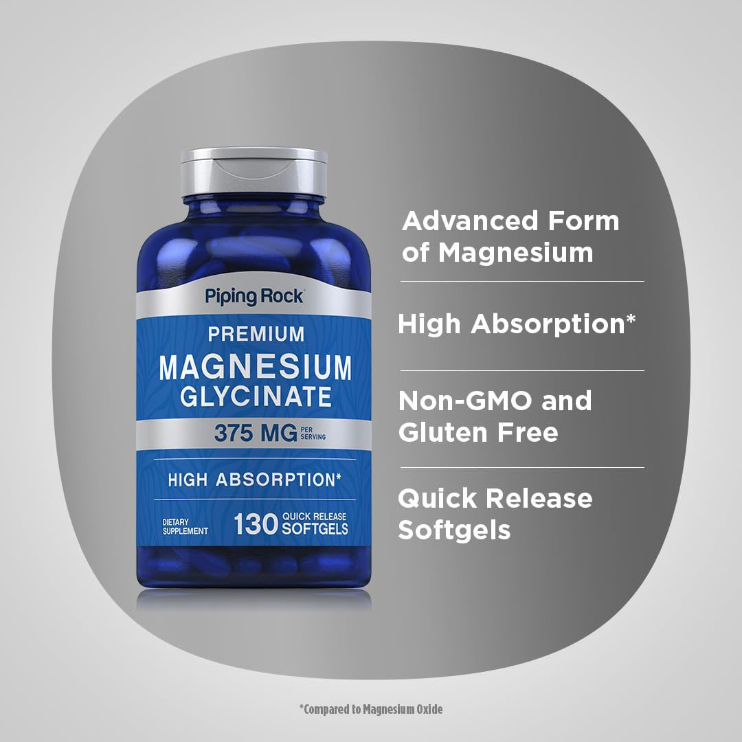 Piping Rock Magnesium Glycinate 375mg -130 Softgels - SKINCARE SHOP