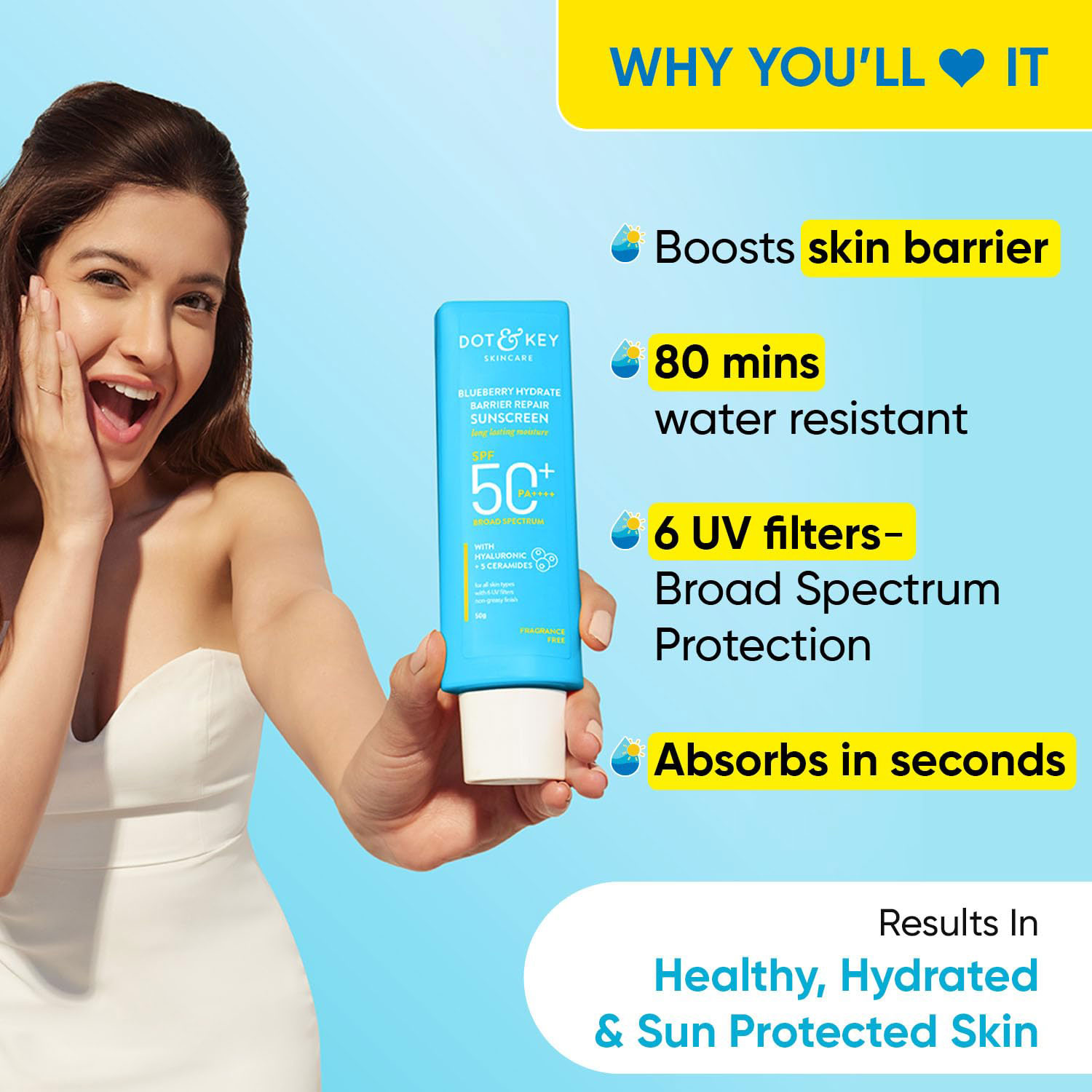 Dot & Key Blueberry Hydrate Barrier Repair Sunscreen SPF 50+ PA++++ 80g ...