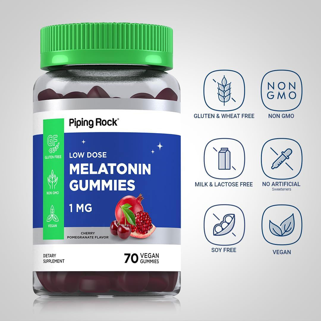 Piping Rock Melatonin Gummies 1 mg - 60 Vegan Gummies - SKINCARE SHOP